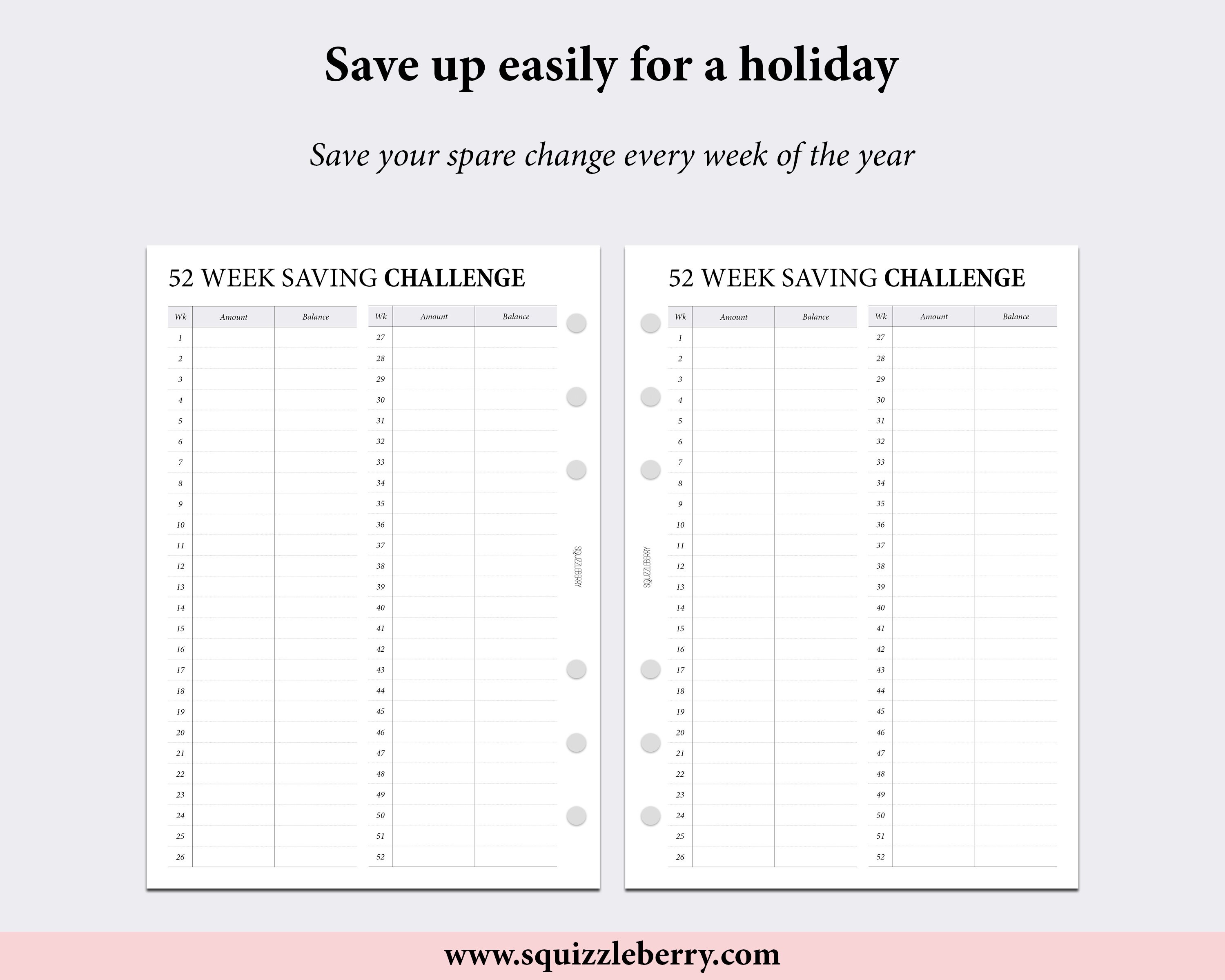 PRINTED 52 Week Challenge Savings Challenge Savings Chart - Etsy