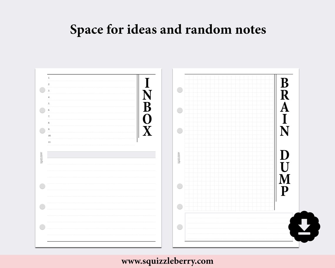 Notes Planner Printable, Lined Paper, to Do List With Checkboxes, Brain ...