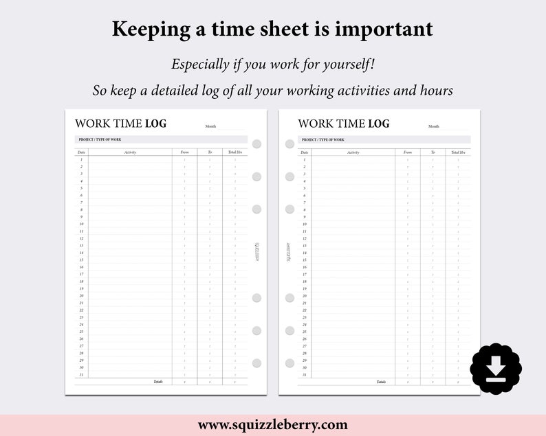 Work Time Planner Printable Time in and Out Timesheet - Etsy