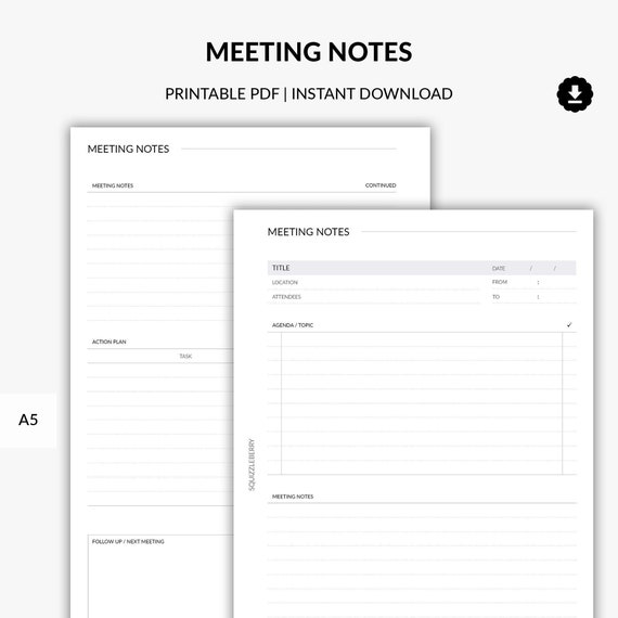 Meeting Notes Planner Printable Printable Work Organizer - Etsy