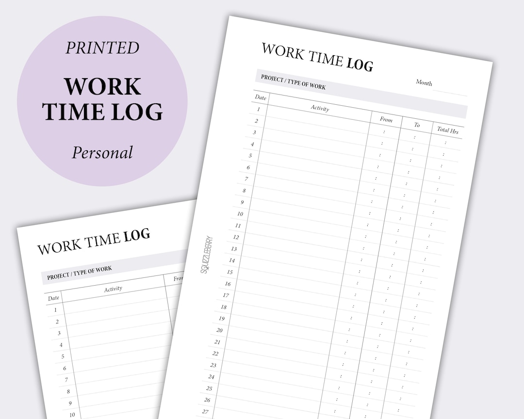 PRINTED Working Hours Insert Time in and Out Timesheet - Etsy