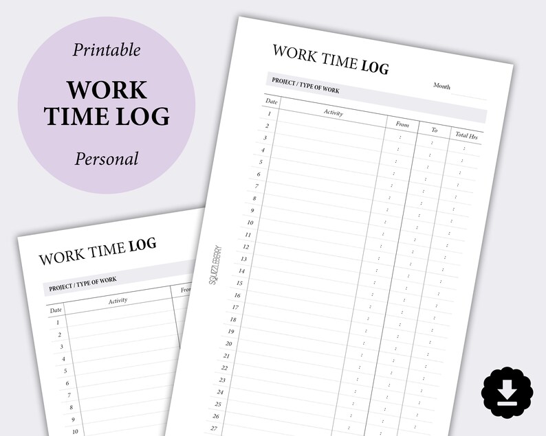 Working Hours Insert Planner Printable Time in and Out - Etsy