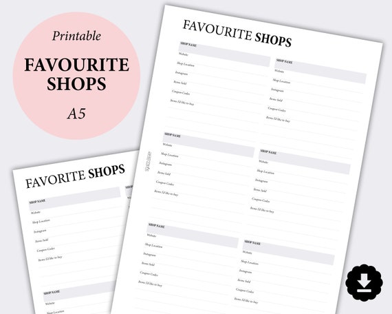 Favorite Shops Planner Printable Favorite Stores Minimal | Etsy