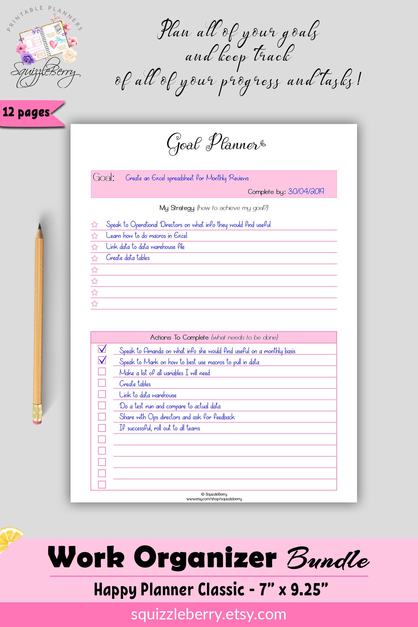 Work Day Planner Printable Bundle Office Planner Inserts | Etsy