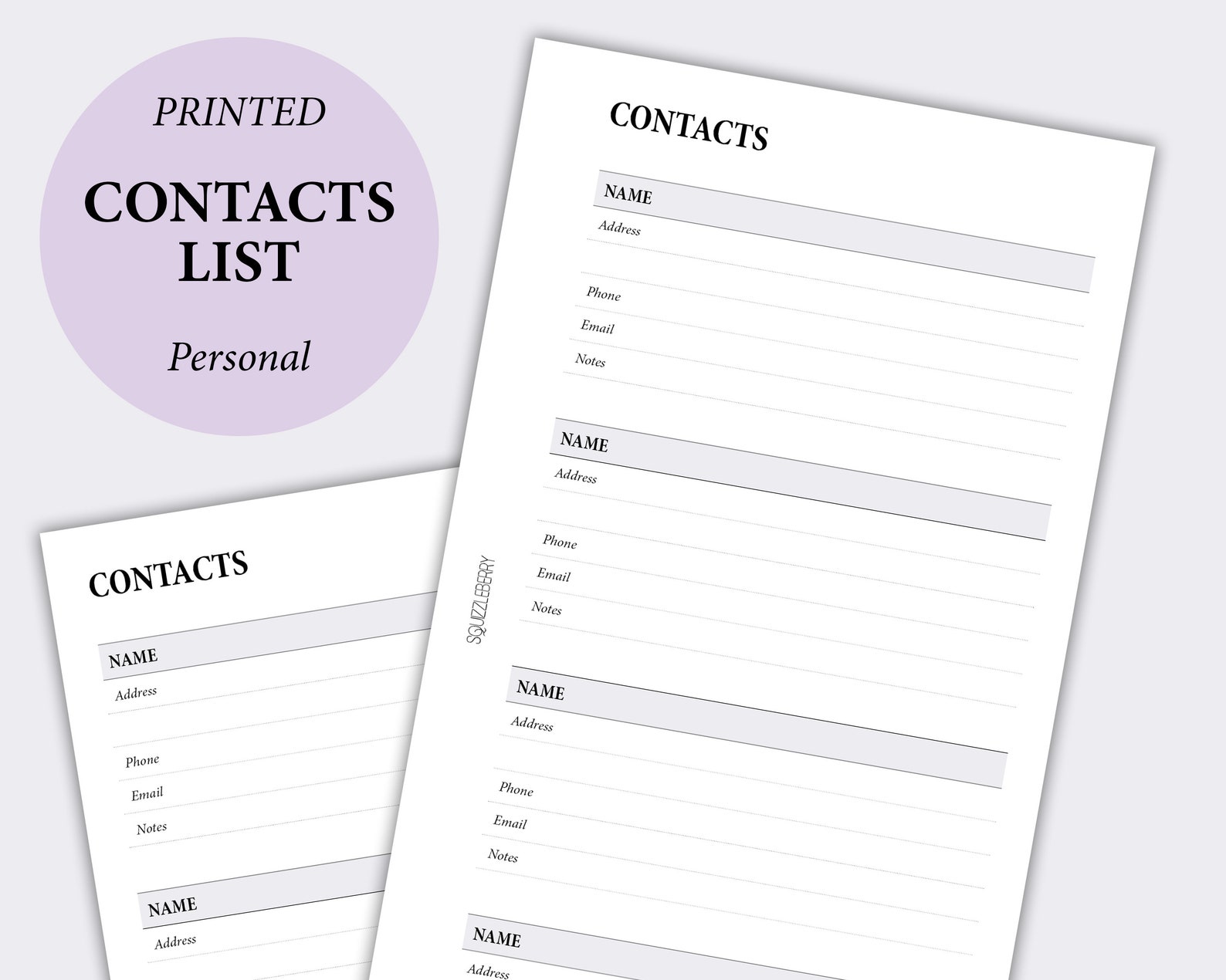 PRINTED Contacts List Business Contacts Address Book Page | Etsy