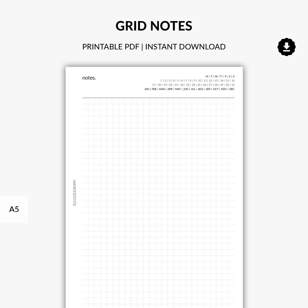 Grid Notes Planner Printable, Squared Paper, Brain Dump Pages, Graph ...