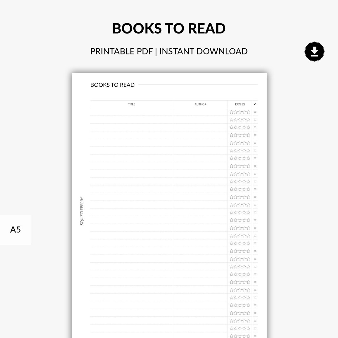 Books to Read Planner Printable, Book Tracker, Book Journal, Book List ...