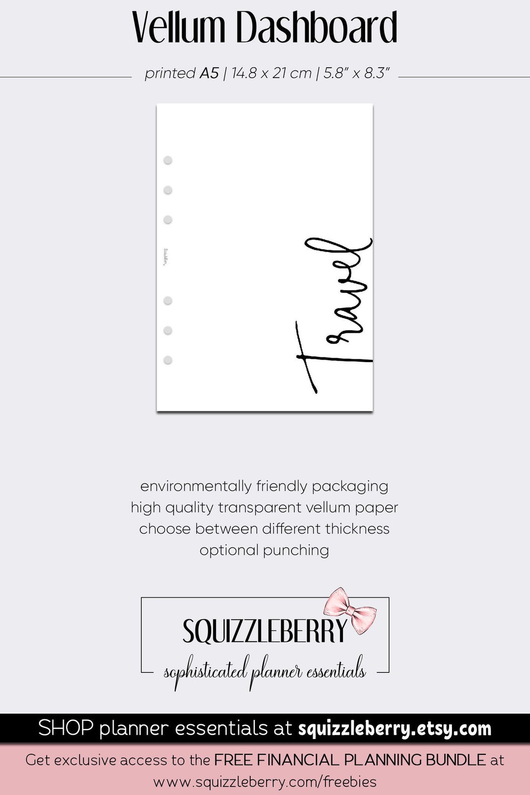 PRINTED Travel Vellum Dashboard, Filofax Dashboard for Minimal Planner ...