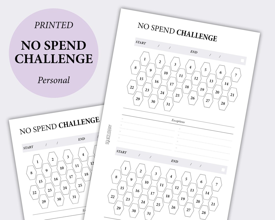 PRINTED No Spend Challenge, Savings Challenge, Savings Chart, Expense ...