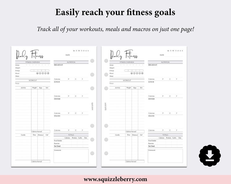 Daily Fitness Planner Printable Food Diary Exercise Planner - Etsy