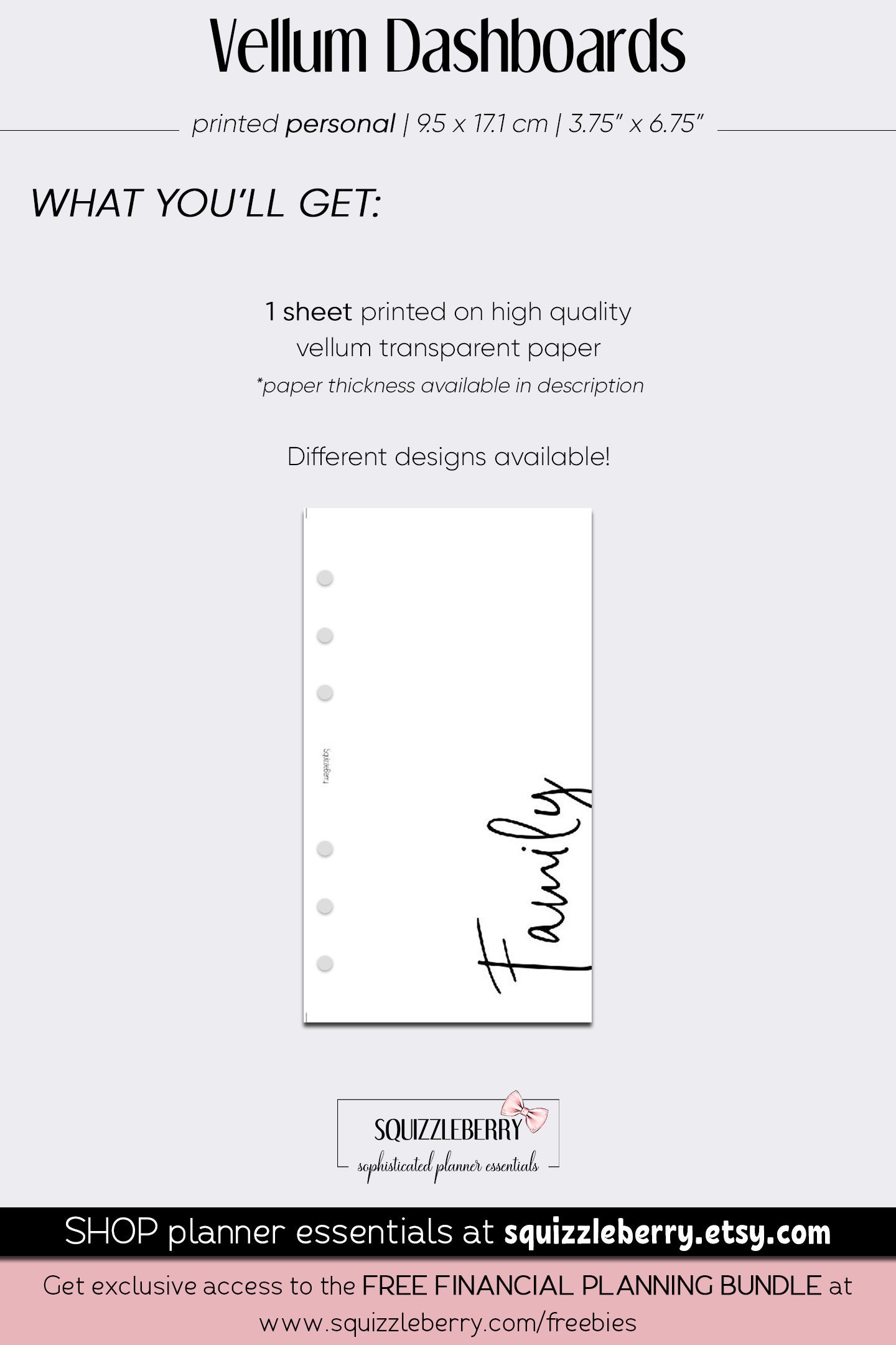 PRINTED Family Vellum Dashboard Filofax Dashboard for Minimal - Etsy