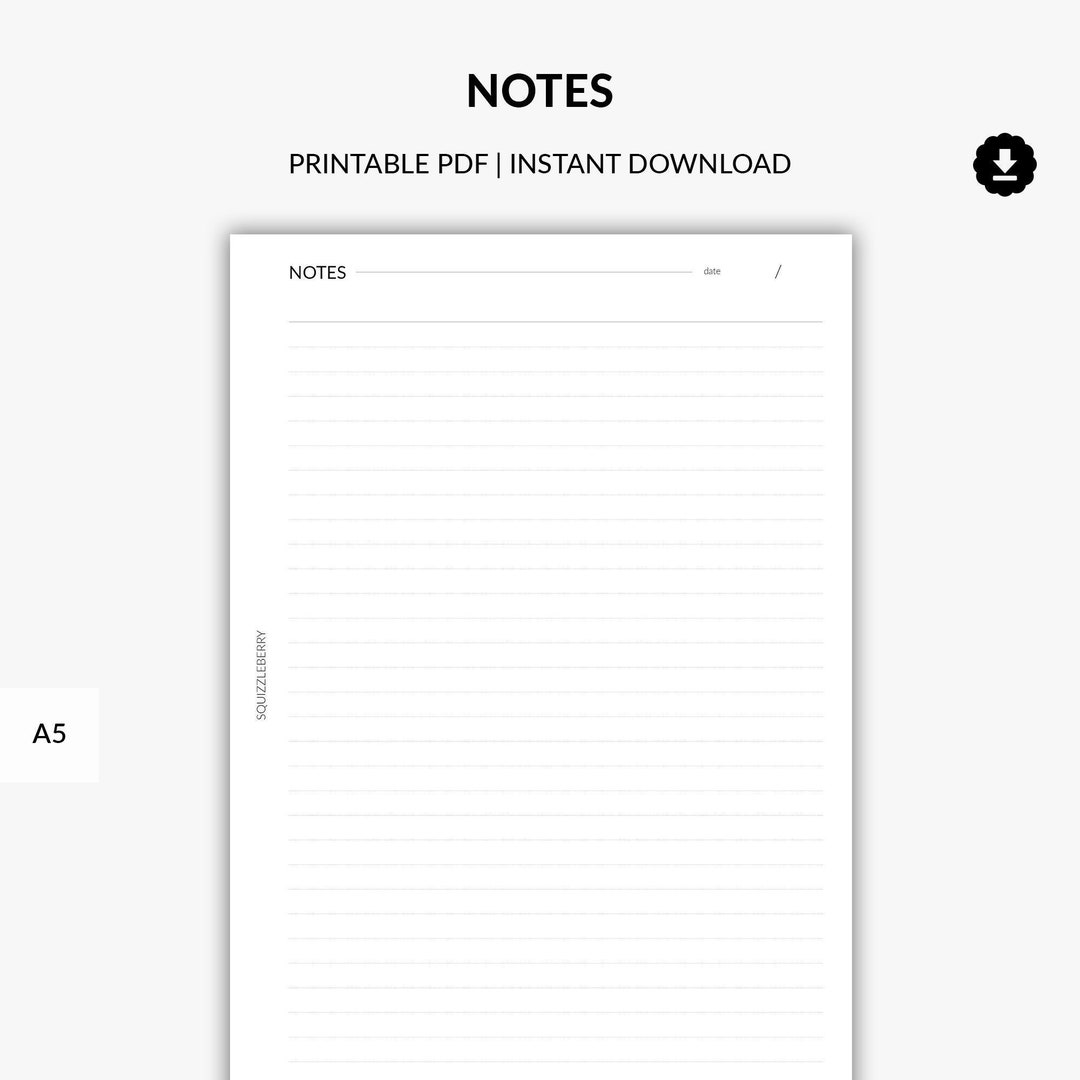 Lined Notes Pages Planner Printable, Lined Paper, Punched Notepaper ...