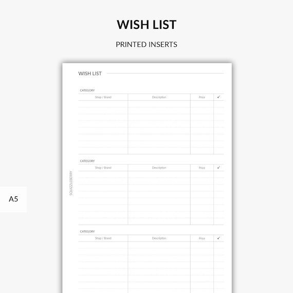 PRINTED Wish List Tracker Christmas Wish List Birthday Gift | Etsy