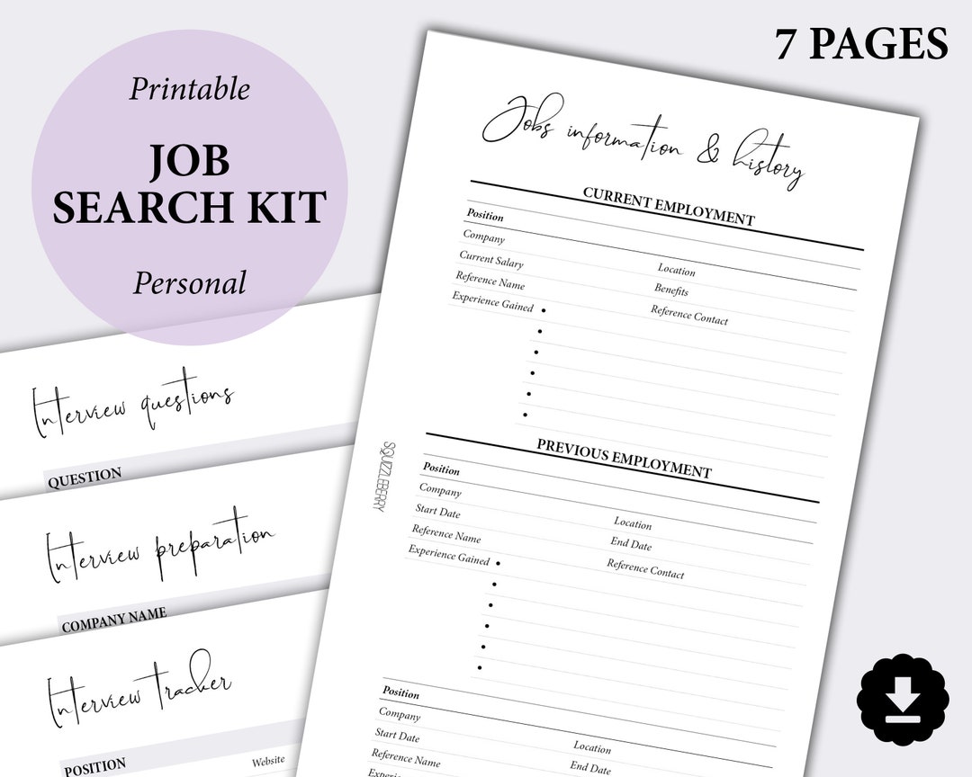 Job Search Planner Printable, Career Planner, Job Interview Pages, Job ...