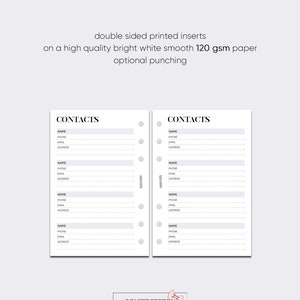 PRINTED Contacts List, Business Contacts, Address Book Page, Contacts ...