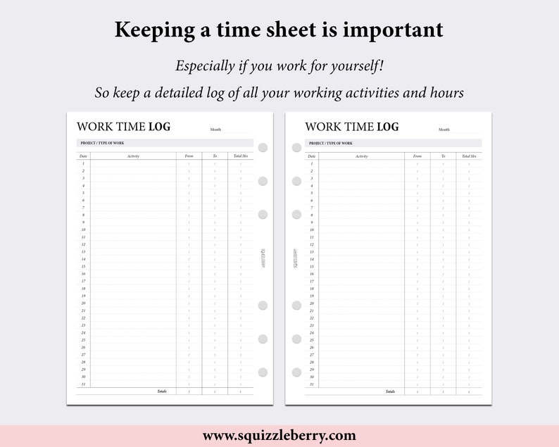 PRINTED Working Time Log Time in and Out Timesheet Tracker - Etsy Canada