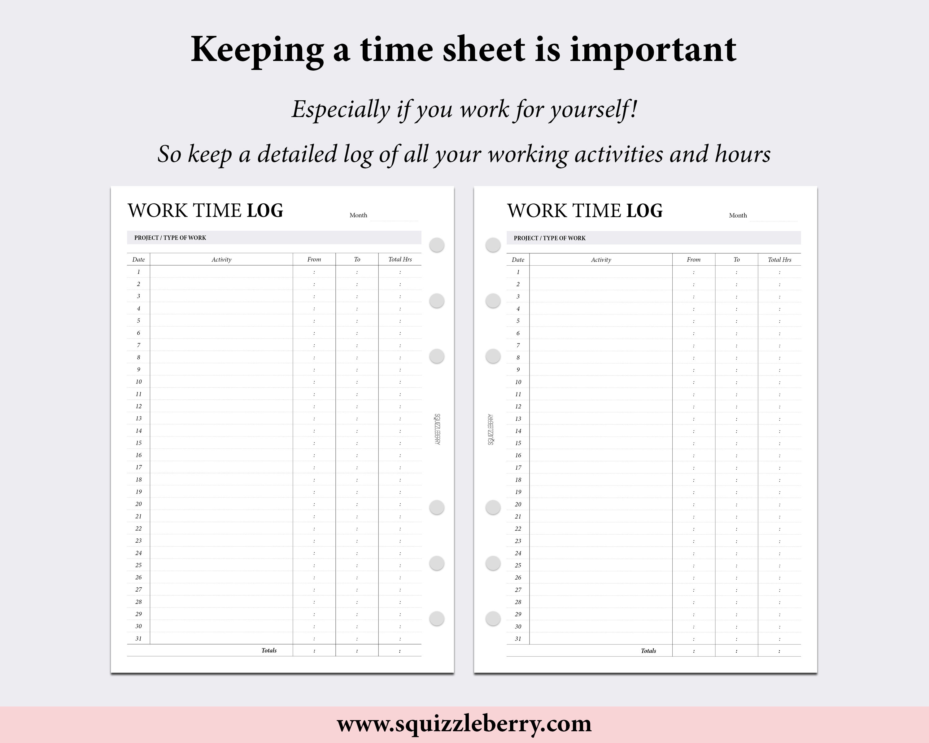 PRINTED Working Time Log Time in and Out Timesheet Tracker - Etsy Canada