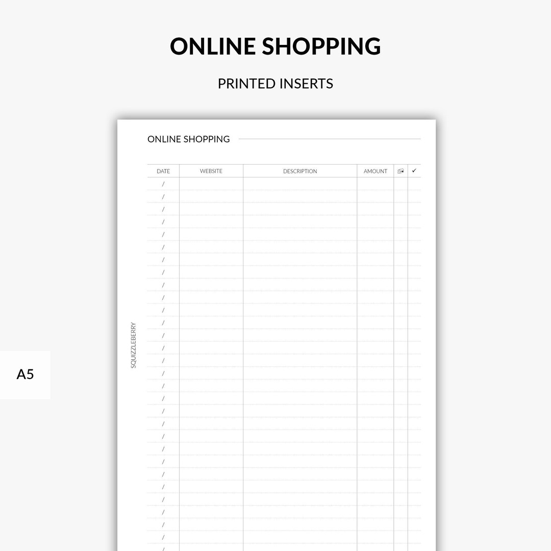 PRINTED Online Shopping List, Budget Planner, A5 Planner Inserts ...