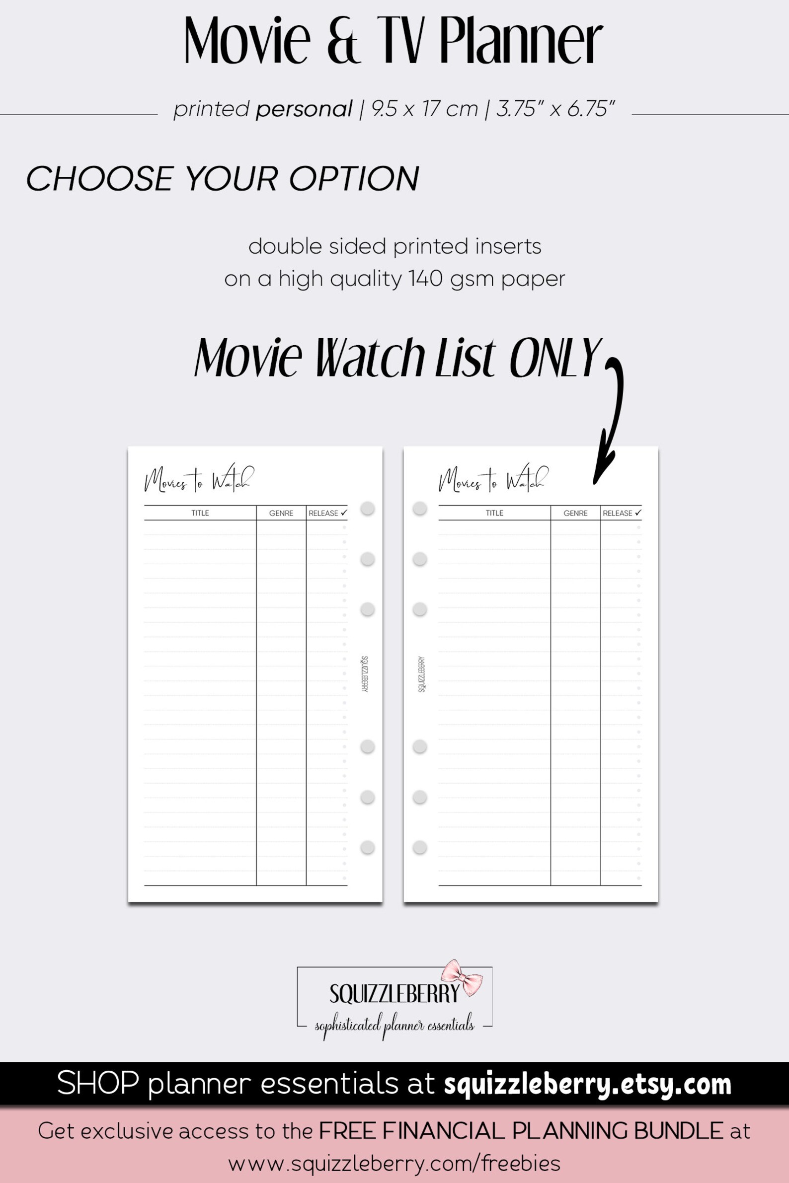 PRINTED Movie & TV Show Tracker, Minimalist Planner, Movie Tracker ...