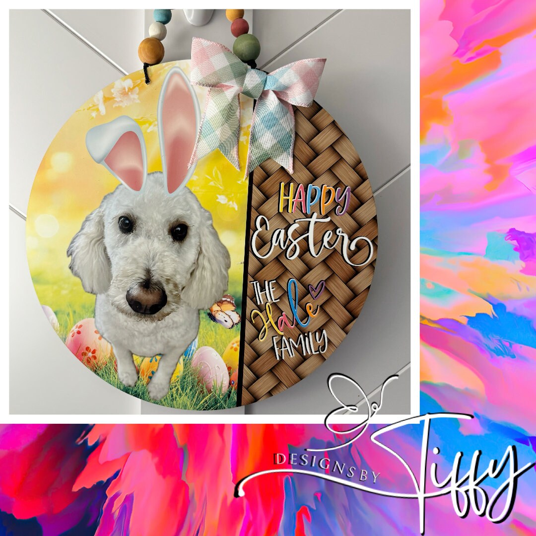 Personalized Pet/dog Easter Front Door Decor | 12in Round Easter Door ...