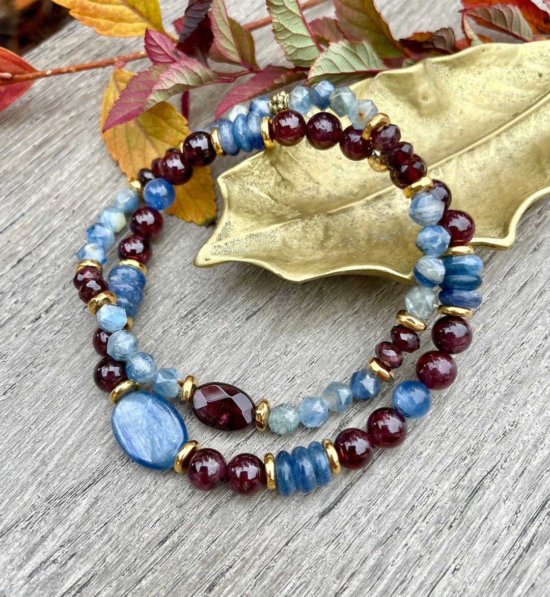 KYANITE & GARNET BRACELET, Choice, Silver or Gold, Natural Stone ...