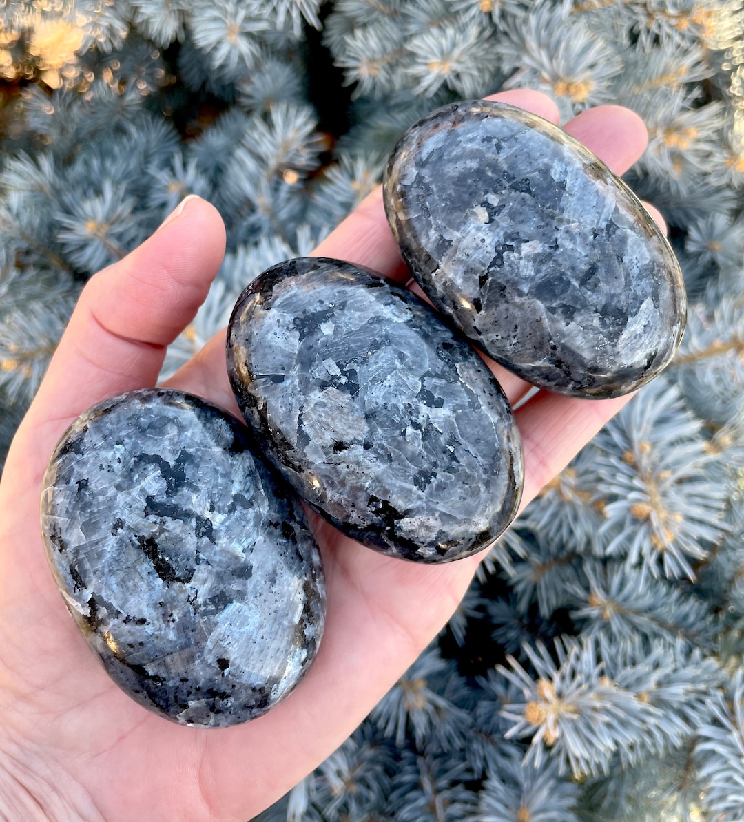 LARVIKITE PALM STONE, Choice, Flashy Crystal Natural Stone, Norwegian ...