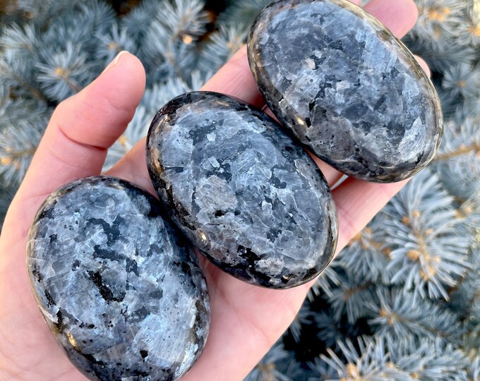 LARVIKITE PALM STONE, Choice, Flashy Crystal Natural Stone, Norwegian ...