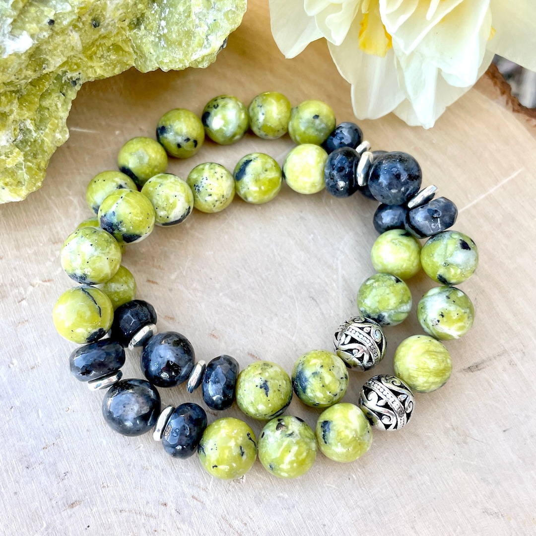 LIZARDITE & LARVIKITE BRACELET Norwegian Stones, Serpentine, Green and ...