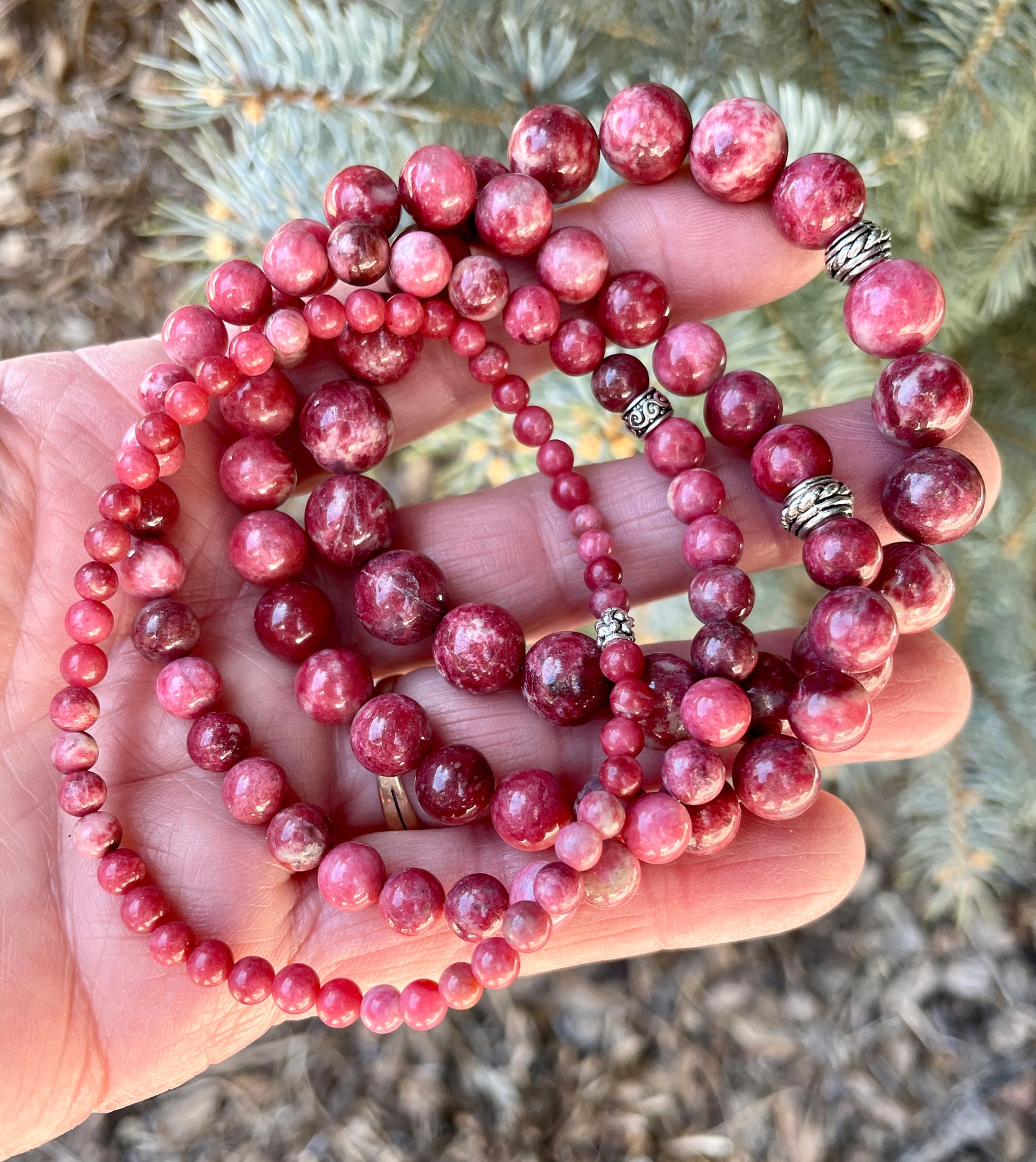 NORWEGIAN THULITE BRACELET, Choice, 10mm, 8mm, 6mm, 4mm, Round Natural ...