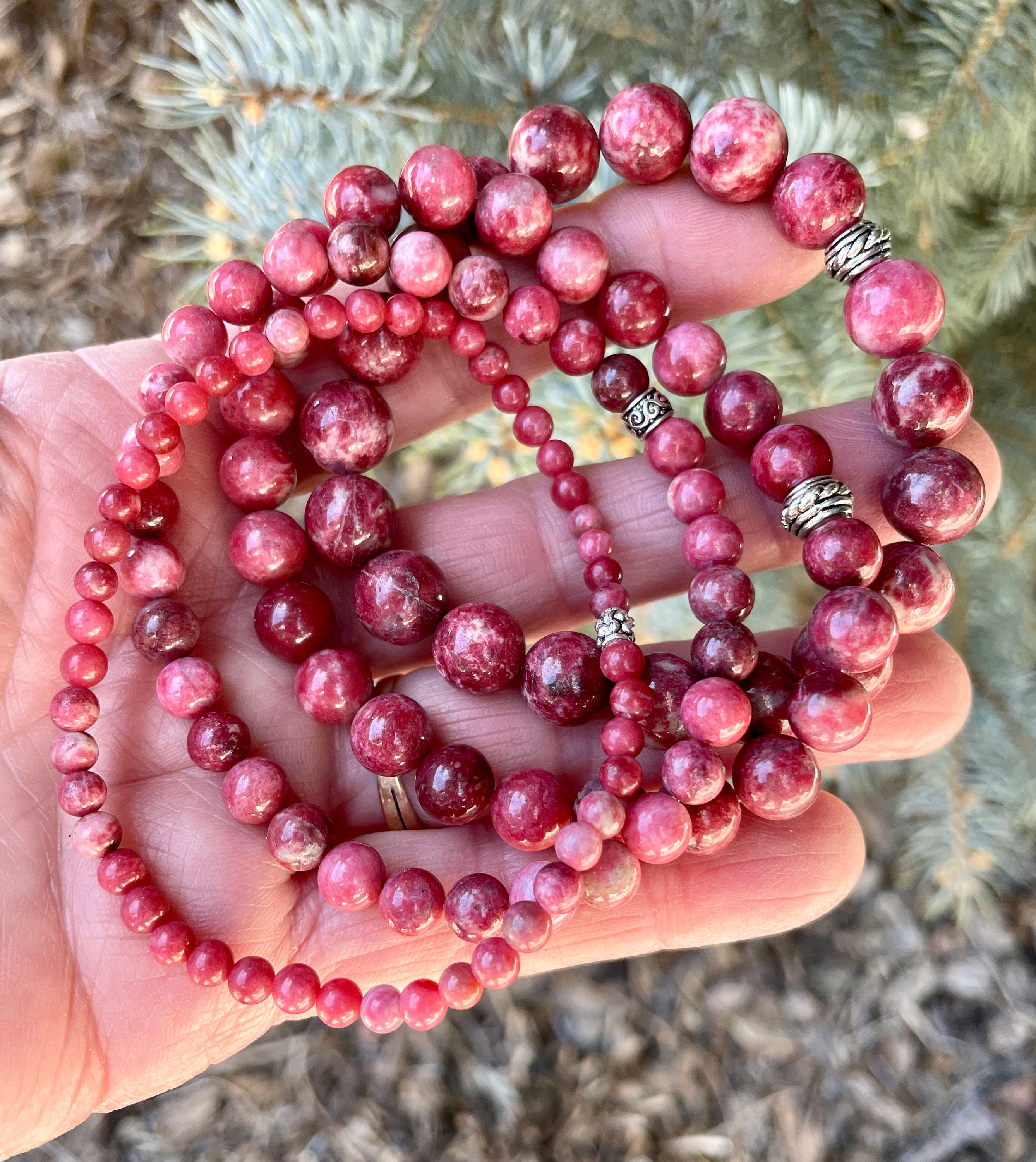 NORWEGIAN THULITE BRACELET, Choice, 10mm, 8mm, 6mm, 4mm, Round Natural ...