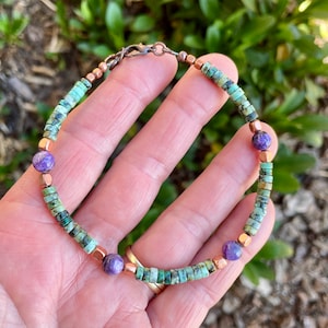CHAROITE & African Turquoise ANKLET or BRACELET, Adjustable, Beaded ...