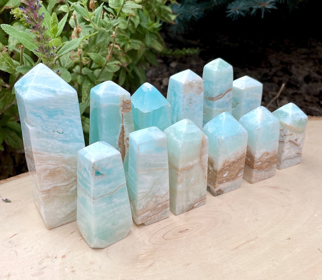 BLUE CARIBBEAN CALCITE Tower Obelisk, Choice, Pakistan, Aragonite ...