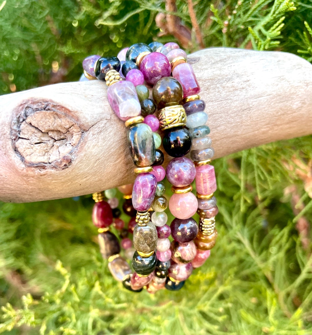 Choice WATERMELON TOURMALINE BRACELETS With Gold Accents, Multi-colored ...