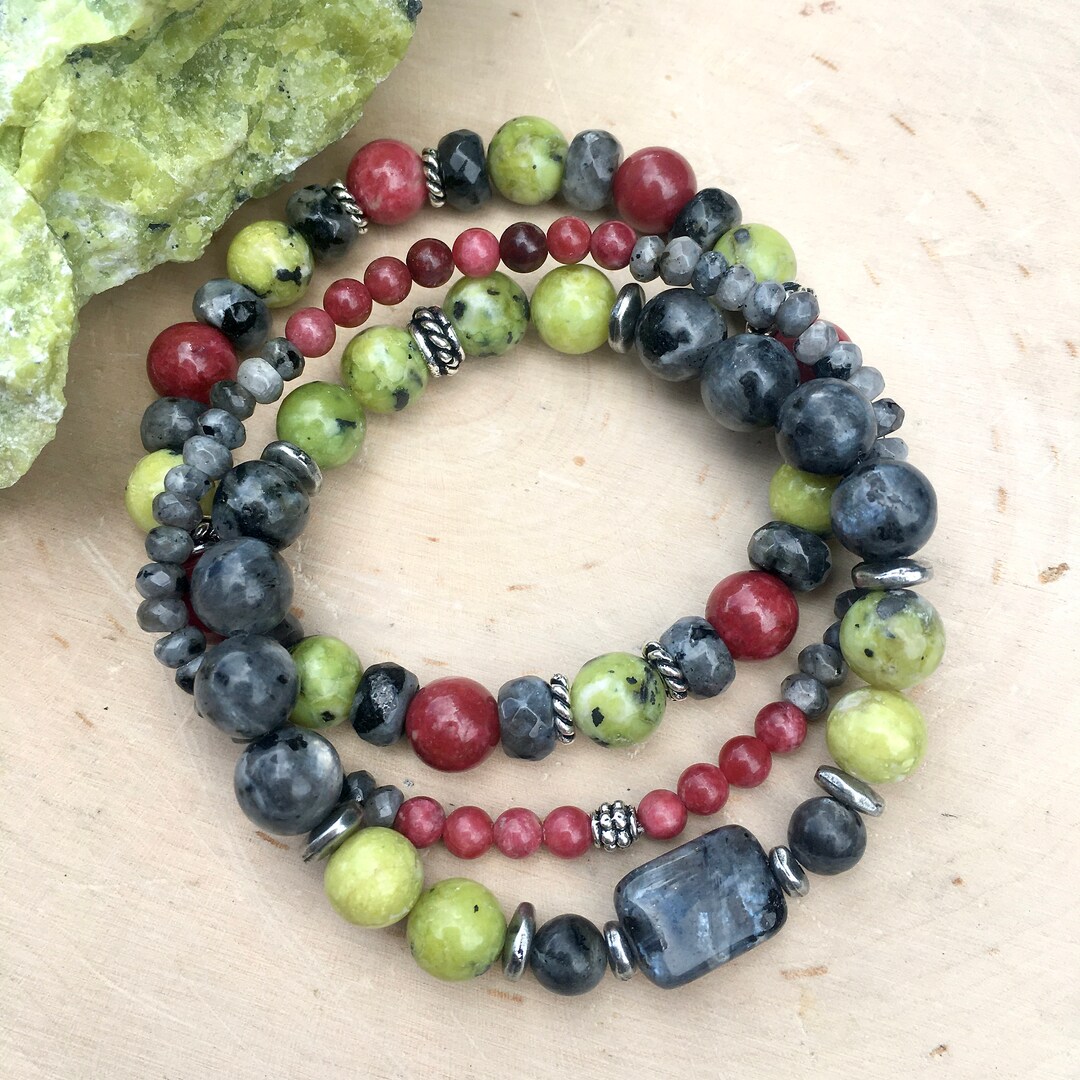 NORWEGIAN STONE BRACELET, Thulite, Lizardite, Larvikite, Choice or ...