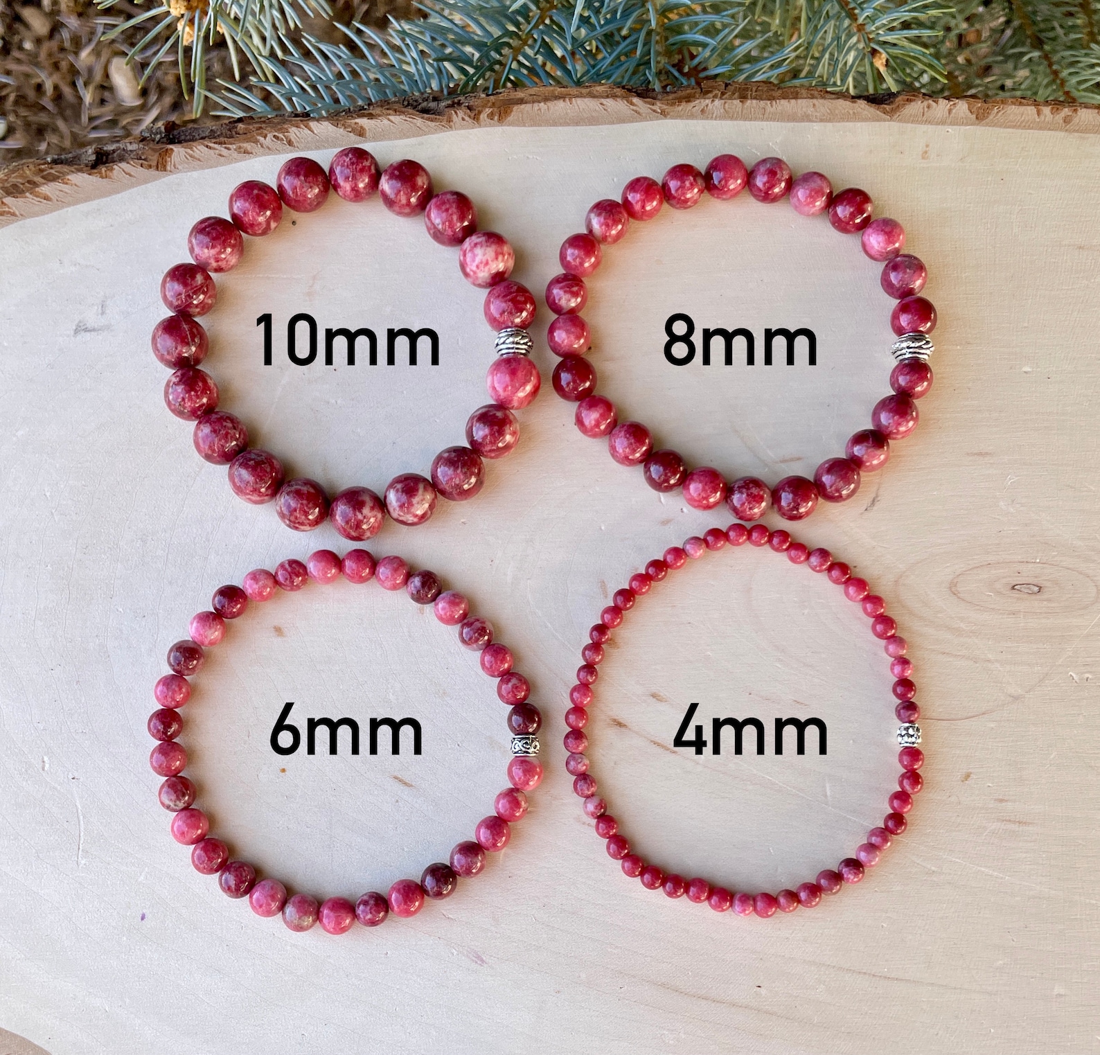 NORWEGIAN THULITE BRACELET, Choice, 10mm, 8mm, 6mm, 4mm, Round Natural ...