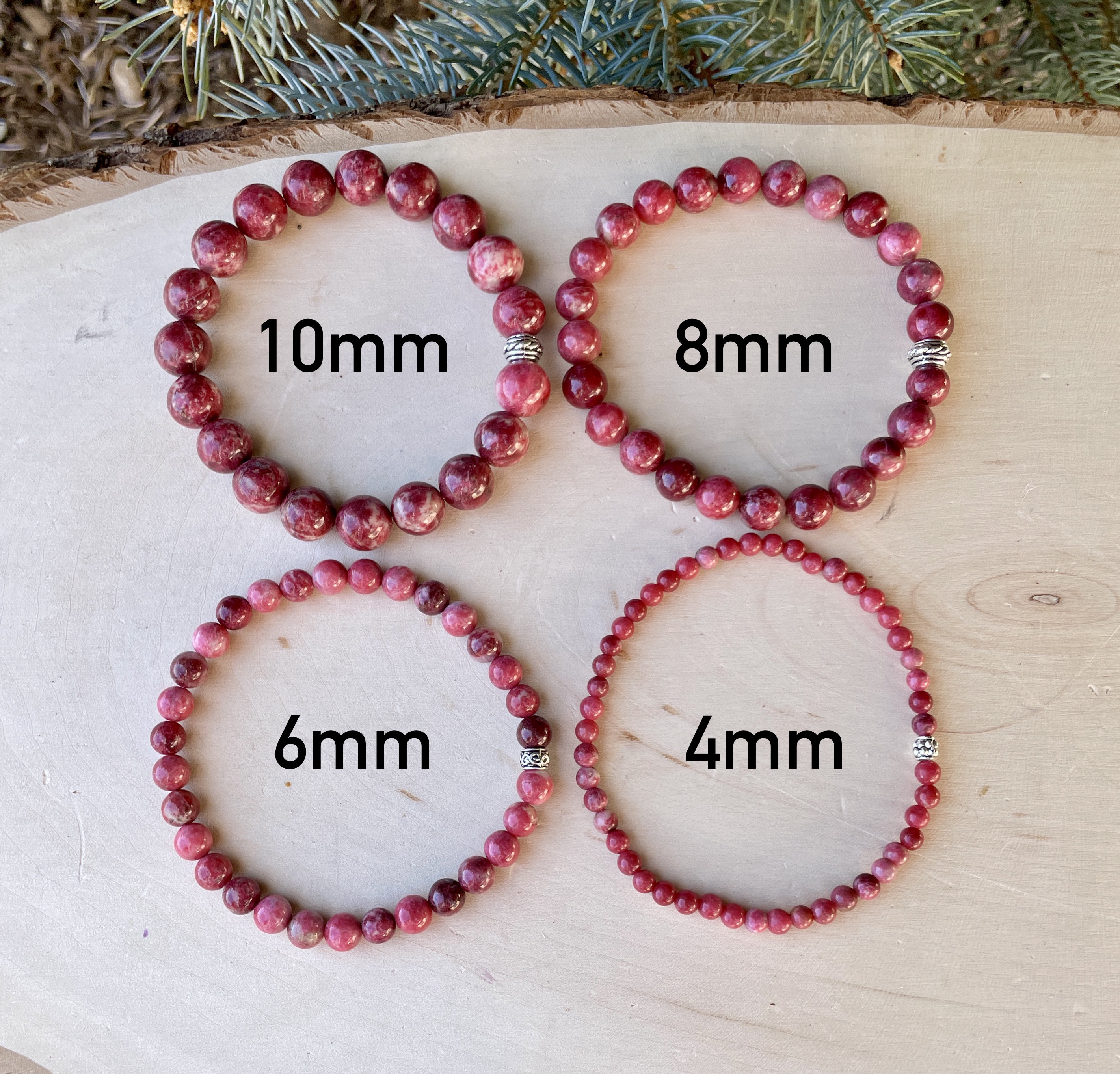 NORWEGIAN THULITE BRACELET, Choice, 10mm, 8mm, 6mm, 4mm, Round Natural ...