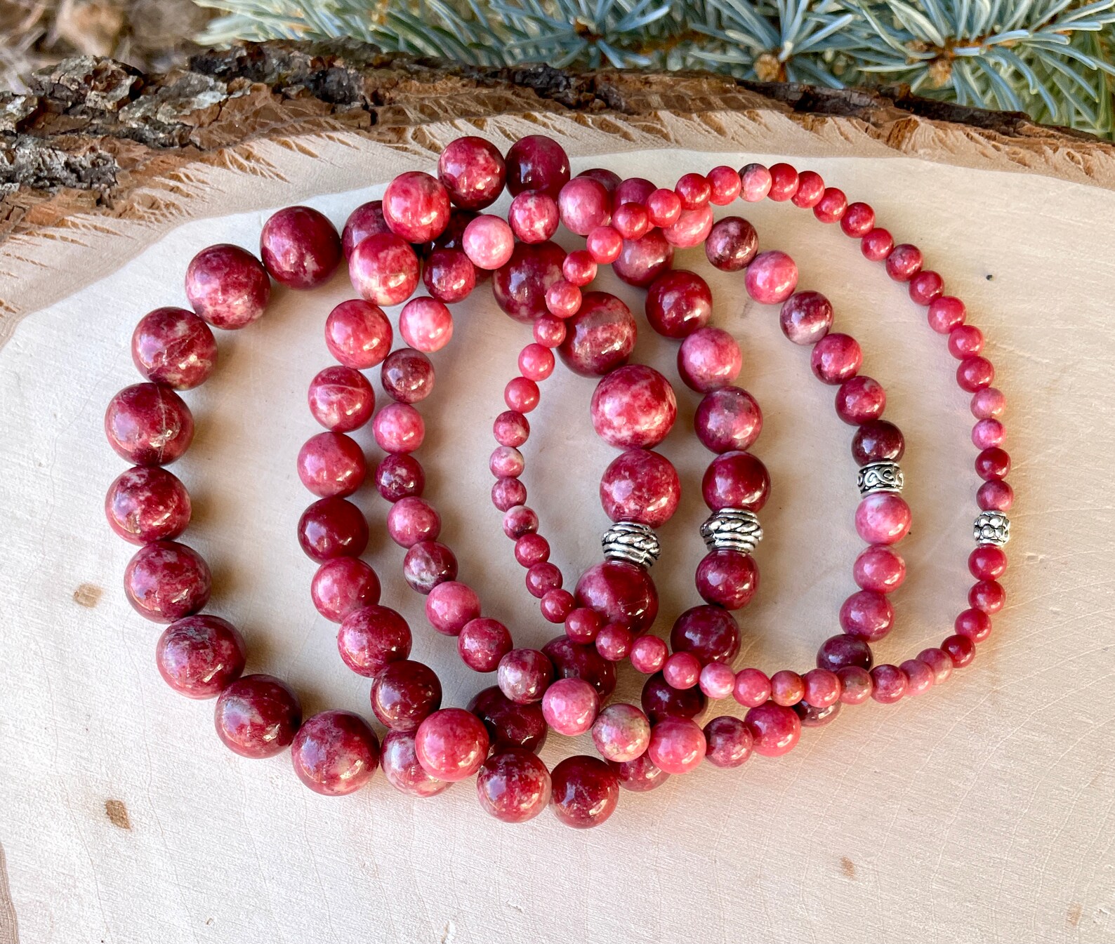 NORWEGIAN THULITE BRACELET, Choice, 10mm, 8mm, 6mm, 4mm, Round Natural ...