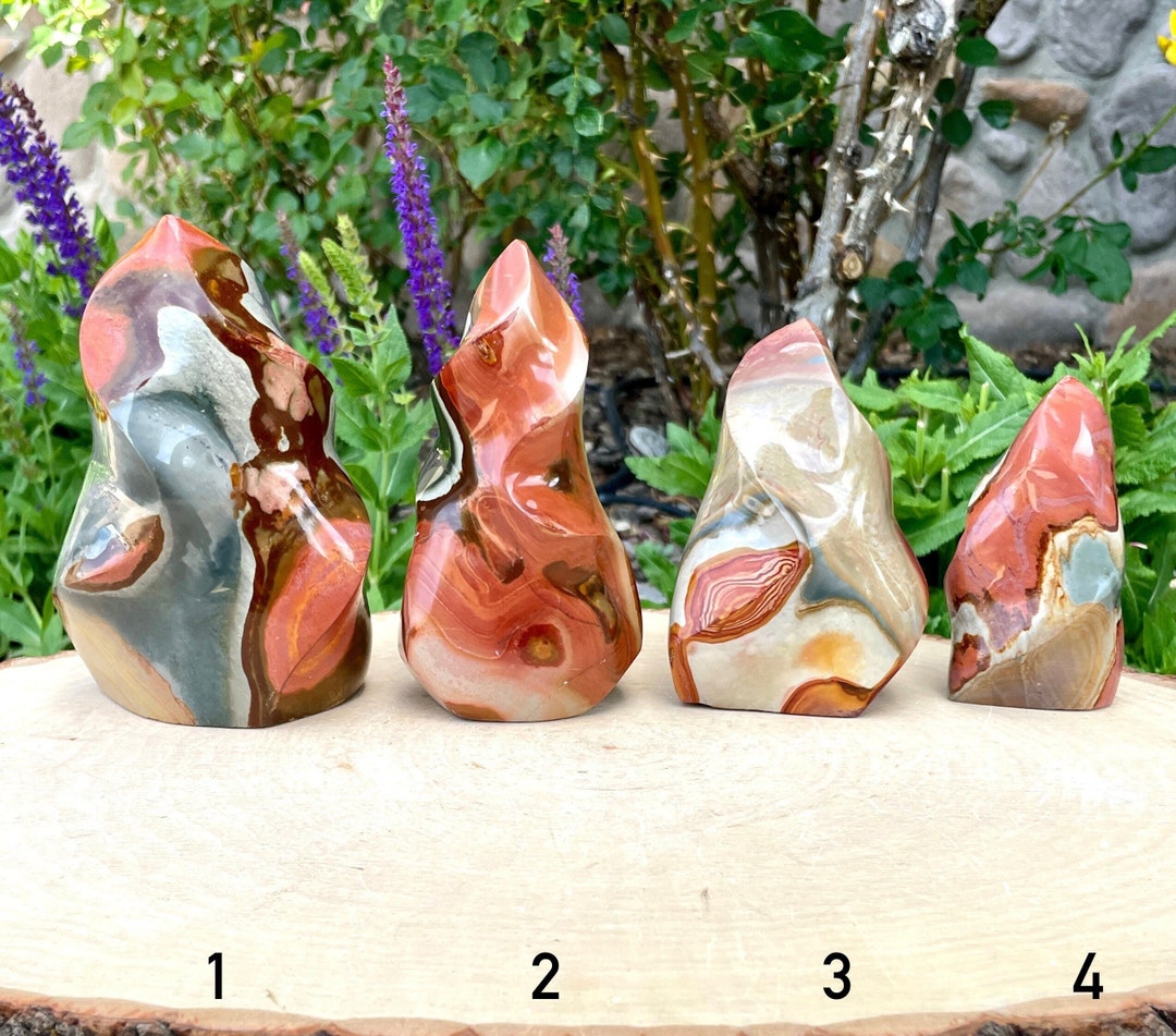 POLYCHROME JASPER FLAME, Choice, Carved Natural Stone Crystal Gemstone ...