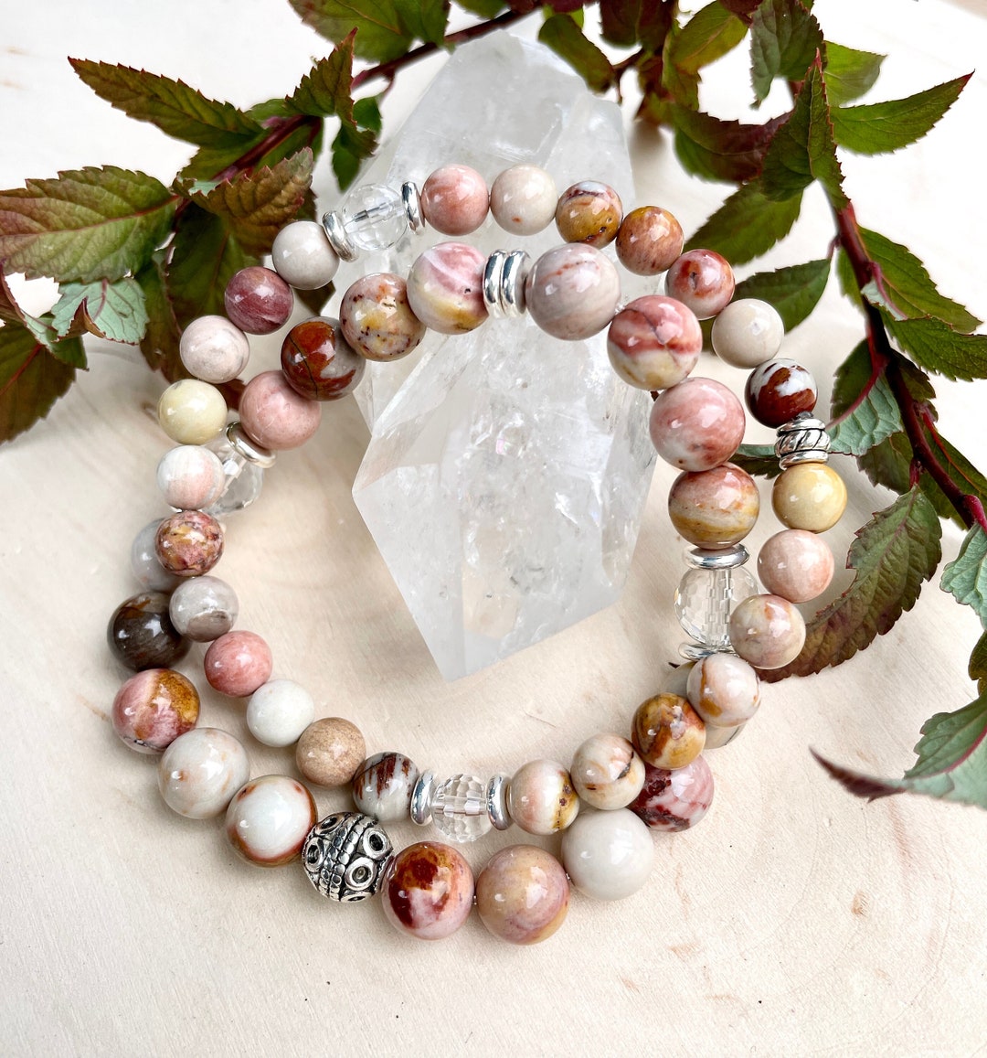 HIDDEN VALLEY JASPER Bracelet Gold or Silver Choice, Beaded Stretch ...