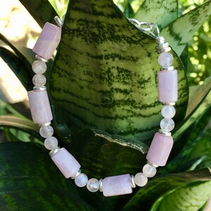 VIOLET KUNZITE BRACELET With Silver, Clasp, Beaded, Natural Stone ...