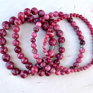 NORWEGIAN THULITE BRACELET, Choice, 10mm, 8mm, 6mm, 4mm, Round Natural ...