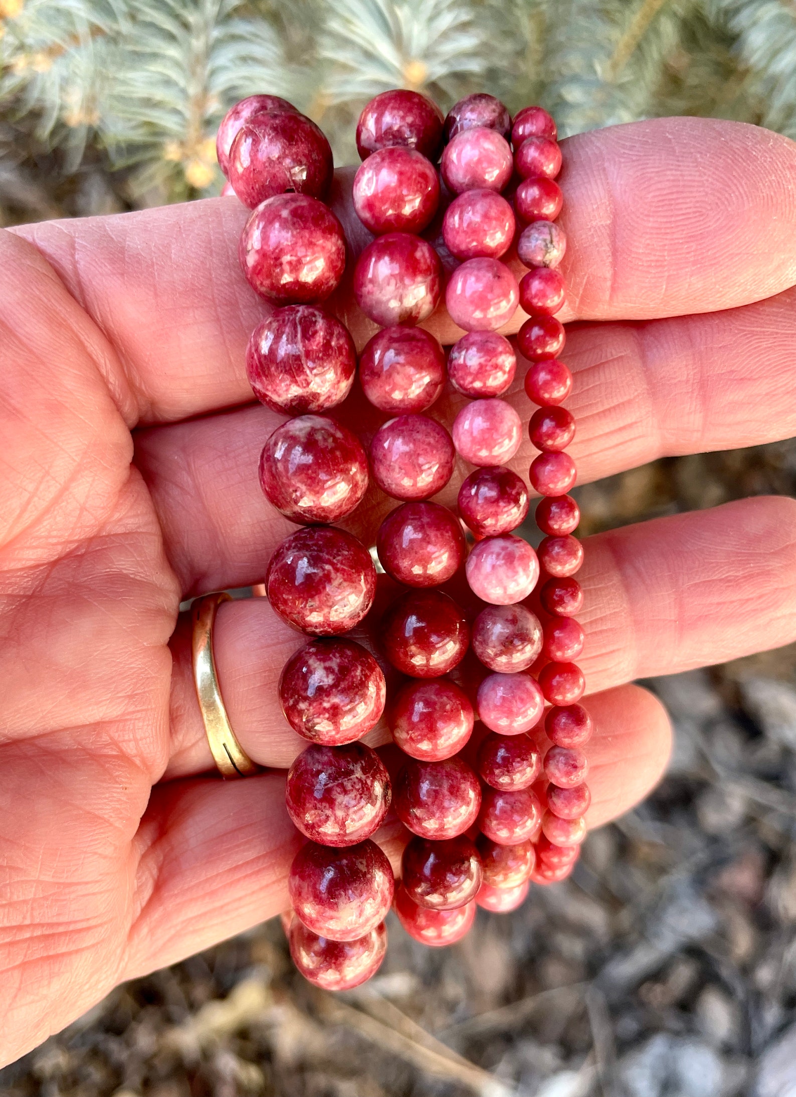 NORWEGIAN THULITE BRACELET, Choice, 10mm, 8mm, 6mm, 4mm, Round Natural ...
