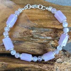 VIOLET KUNZITE BRACELET With Silver, Clasp, Beaded, Natural Stone ...