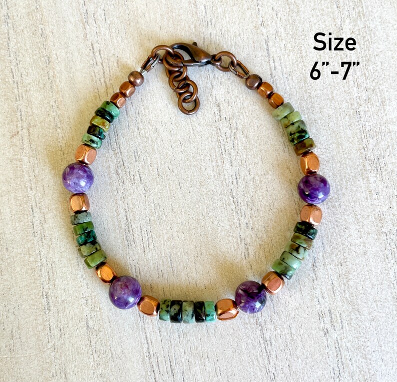 CHAROITE & African Turquoise ANKLET or BRACELET, Adjustable, Beaded ...