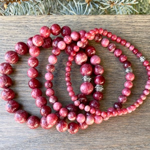 NORWEGIAN THULITE BRACELET, Choice, 10mm, 8mm, 6mm, 4mm, Round Natural ...