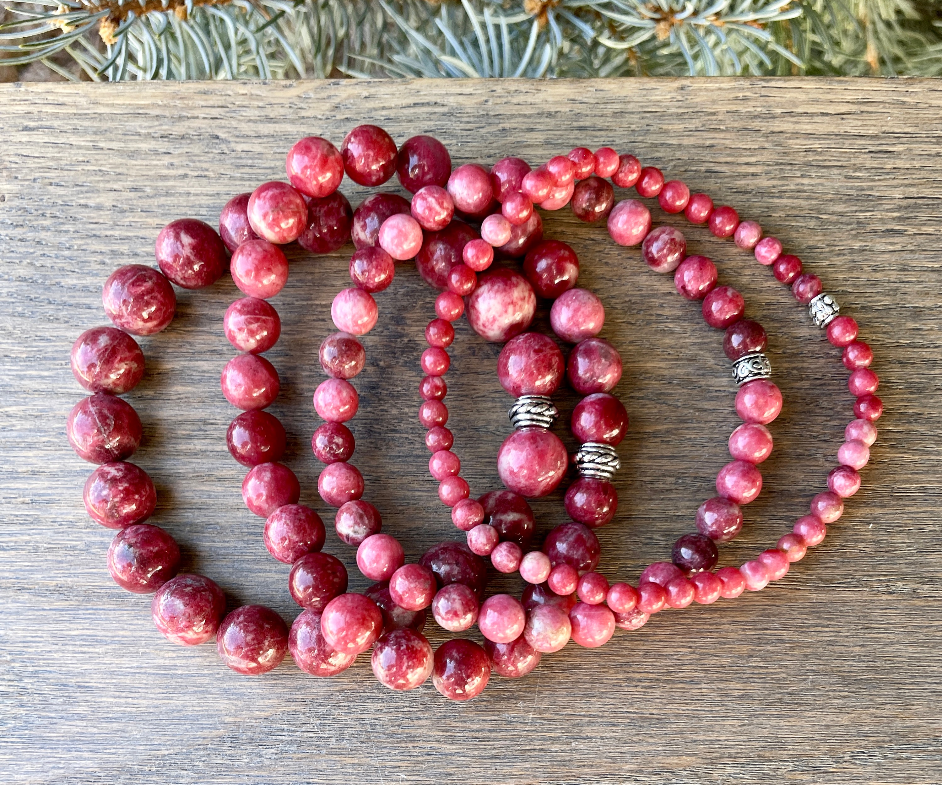 NORWEGIAN THULITE BRACELET, Choice, 10mm, 8mm, 6mm, 4mm, Round Natural ...