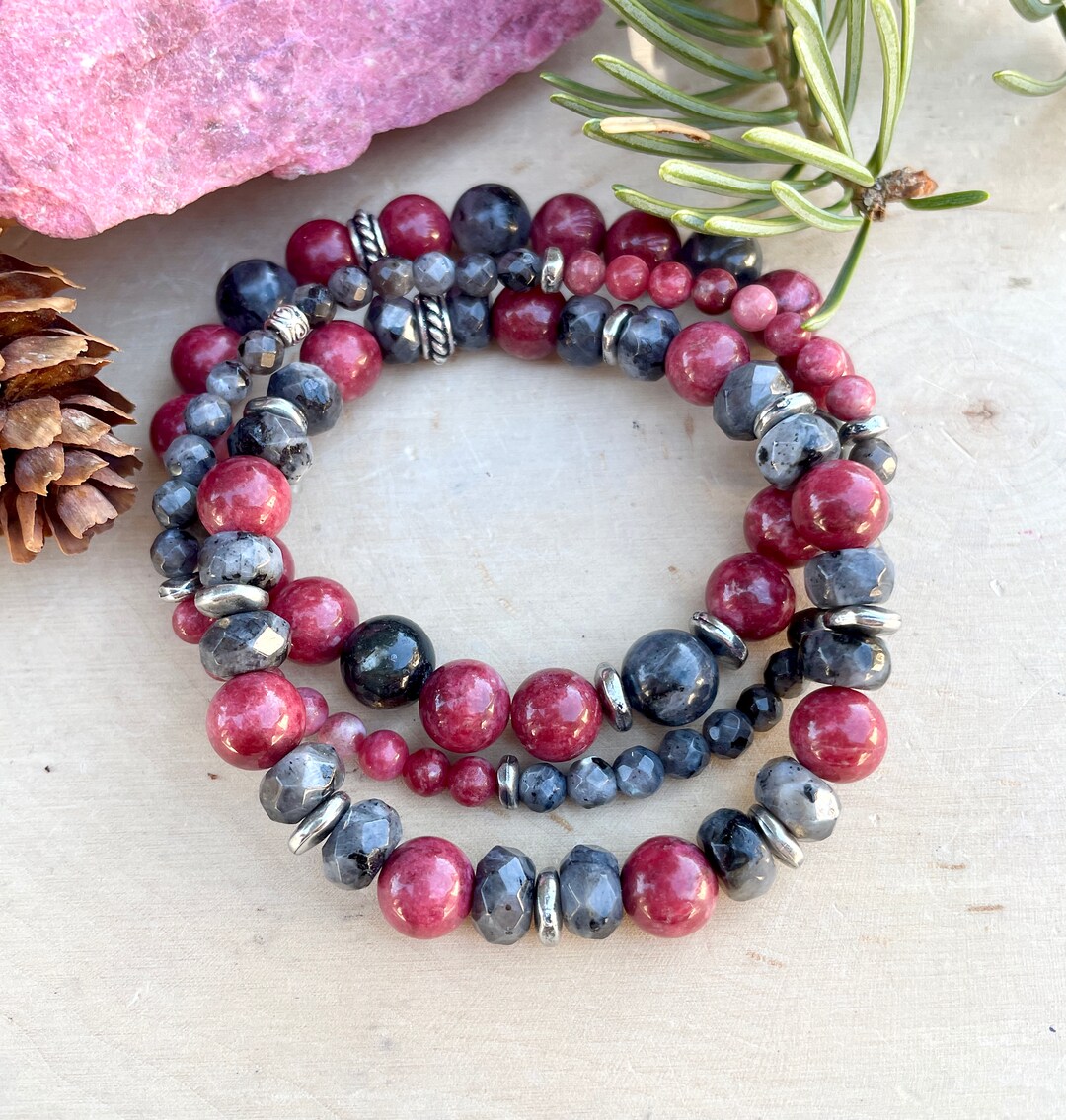 Norwegian THULITE & LARVIKITE BRACELET, Choice, Natural Norway Stone ...