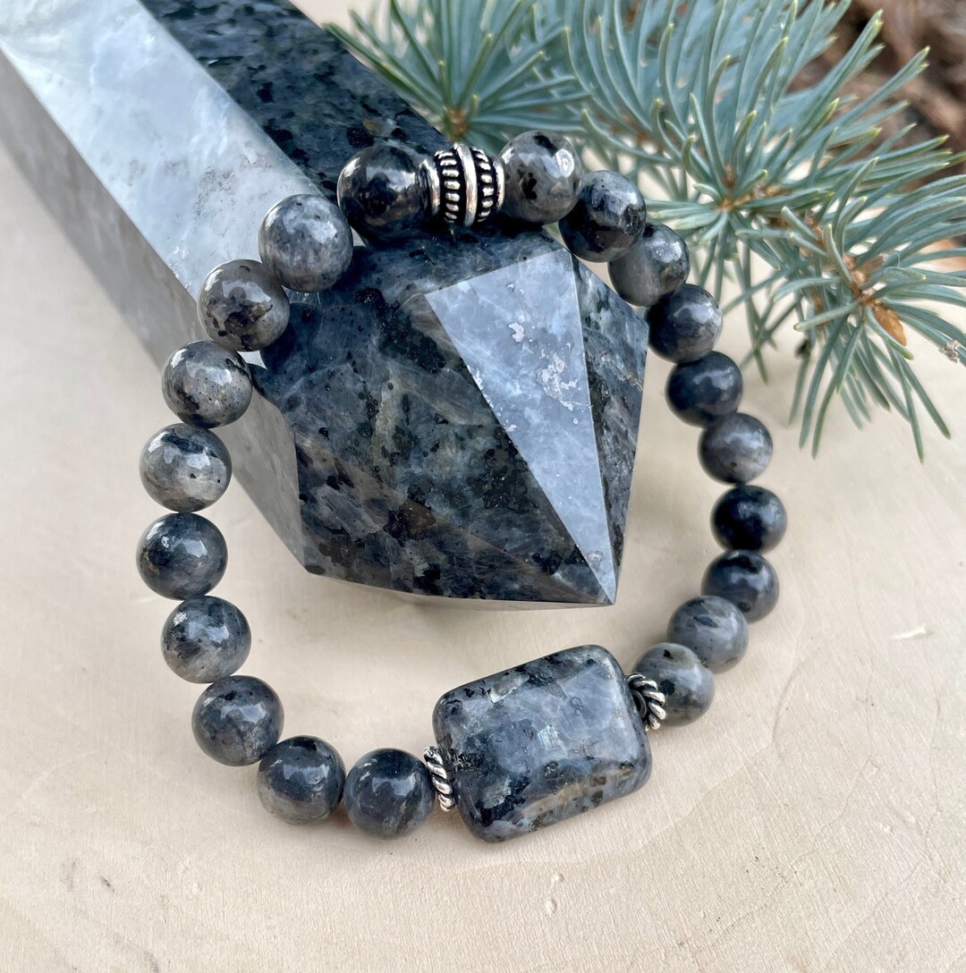 LARVIKITE STONE BRACELET, Natural Norway Norwegian Crystal, Gemstone ...