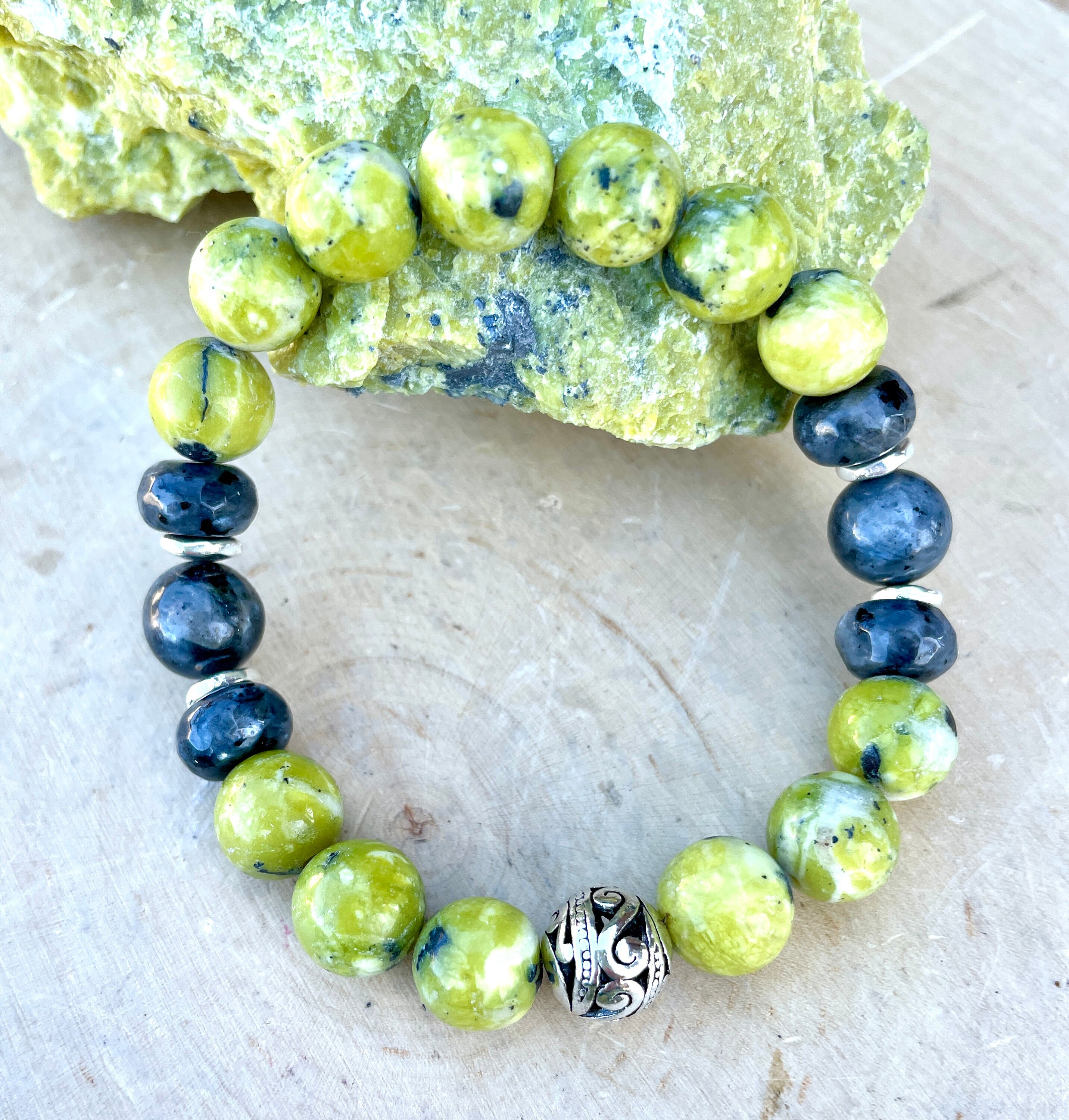 LIZARDITE & LARVIKITE BRACELET Norwegian Stones, Serpentine, Green and ...