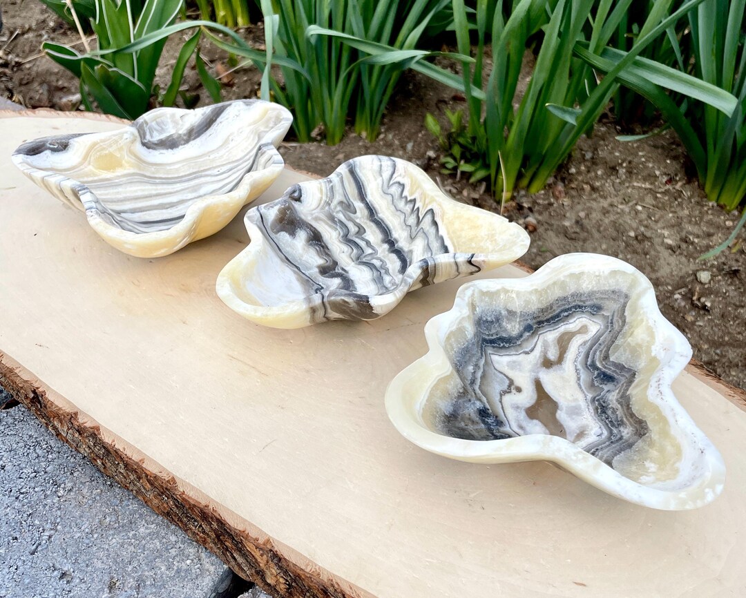 ZEBRA CALCITE BOWL, Choice, Irregular Shape, Natural Banded Striped ...